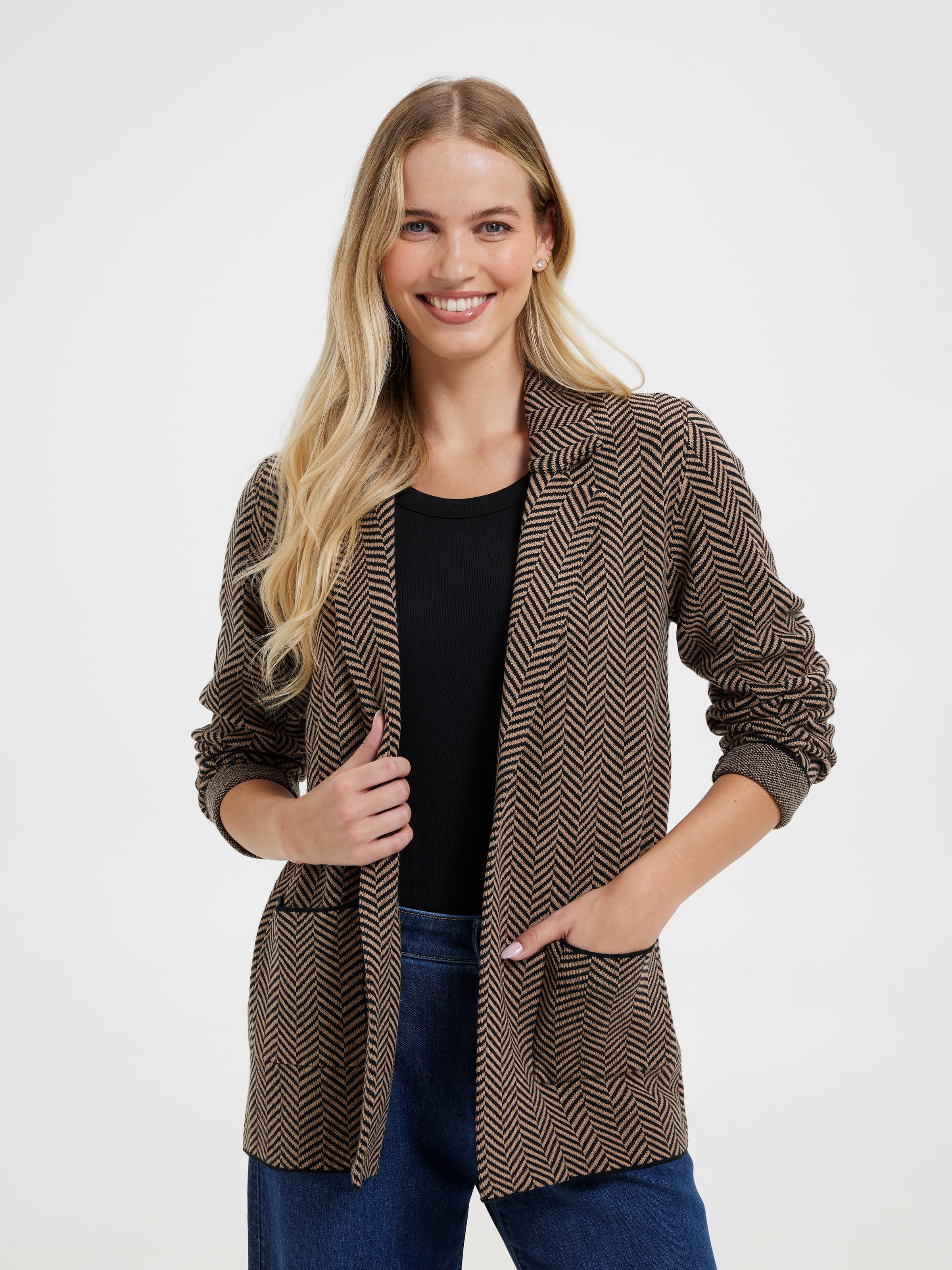 Beth Boyfriend Knit Blazer Tonal Herringbone - Just Jeans Online