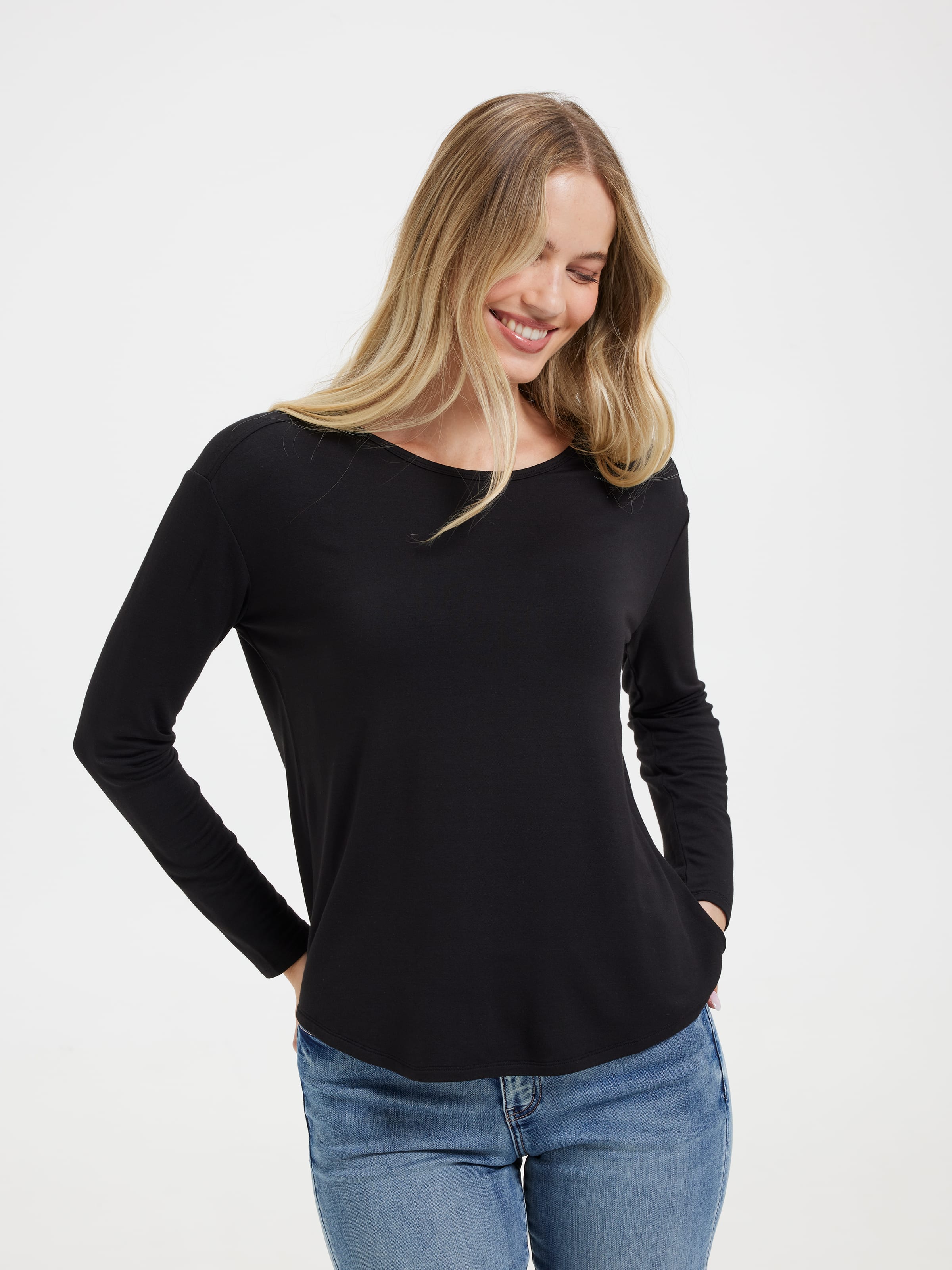 Luxe Long Sleeve Modal Crew Top - Just Jeans Online