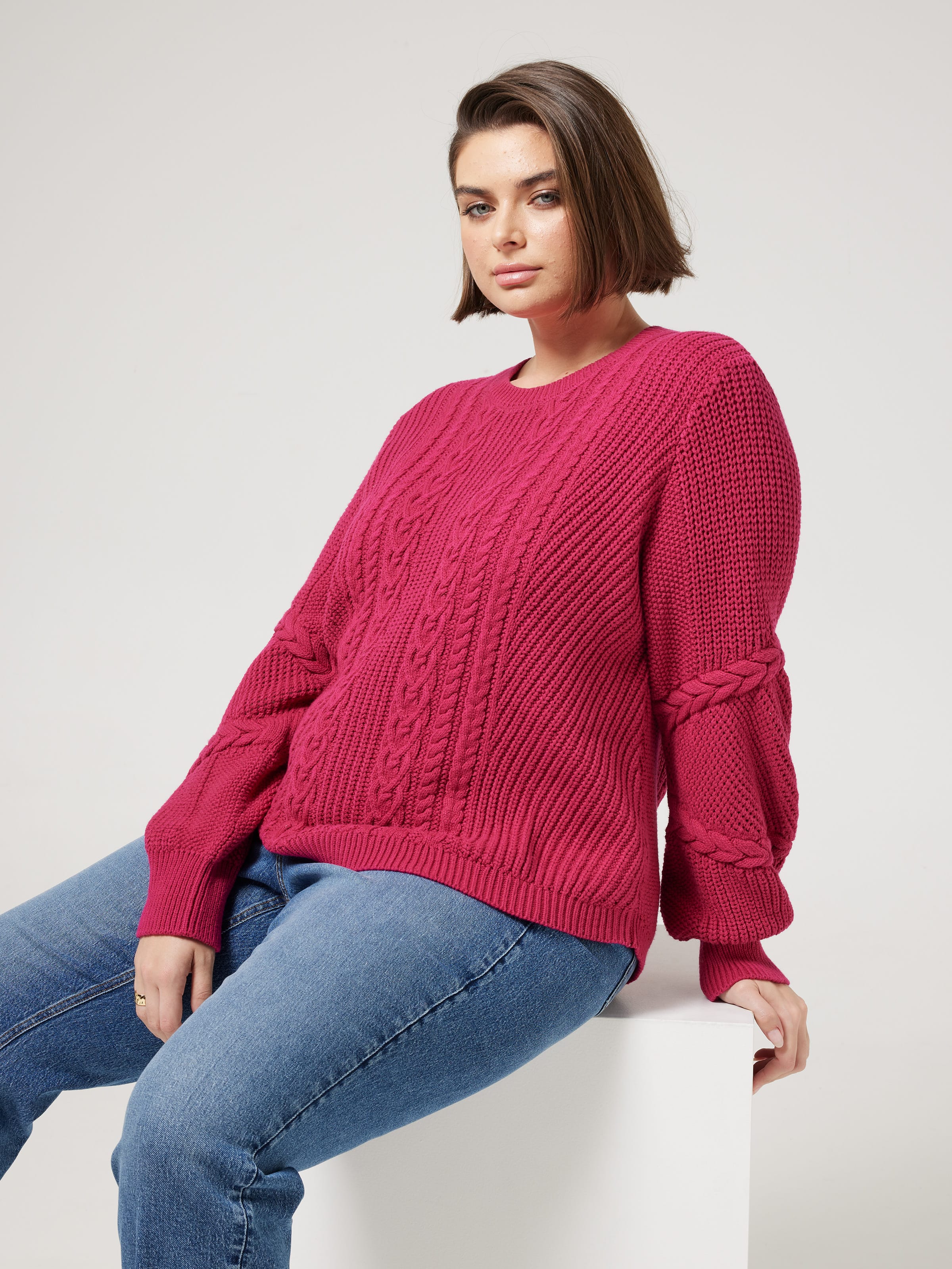 Curve Sabrina Cable Scoop Pullover - Just Jeans Online