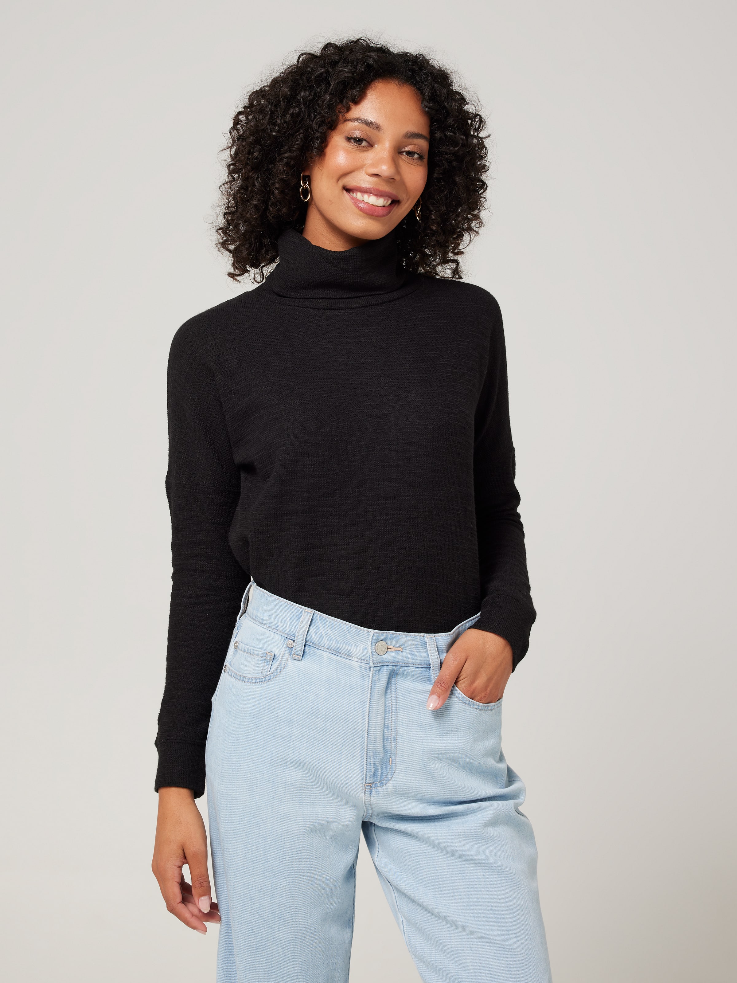 Alex Roll Neck Textured Ls Top - Just Jeans Online