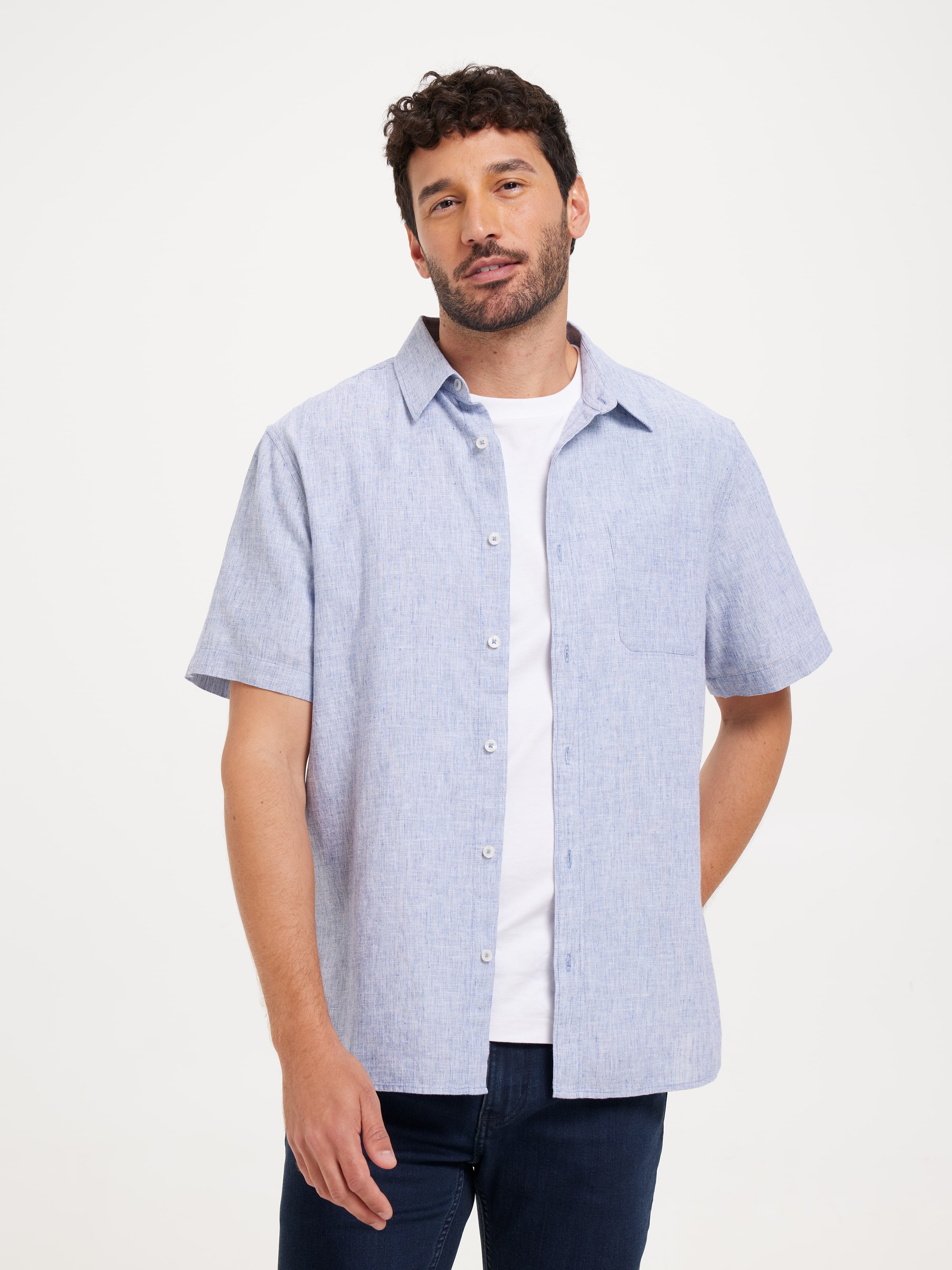 Short Sleeve Linen Blend Cd Shirt - Just Jeans Online