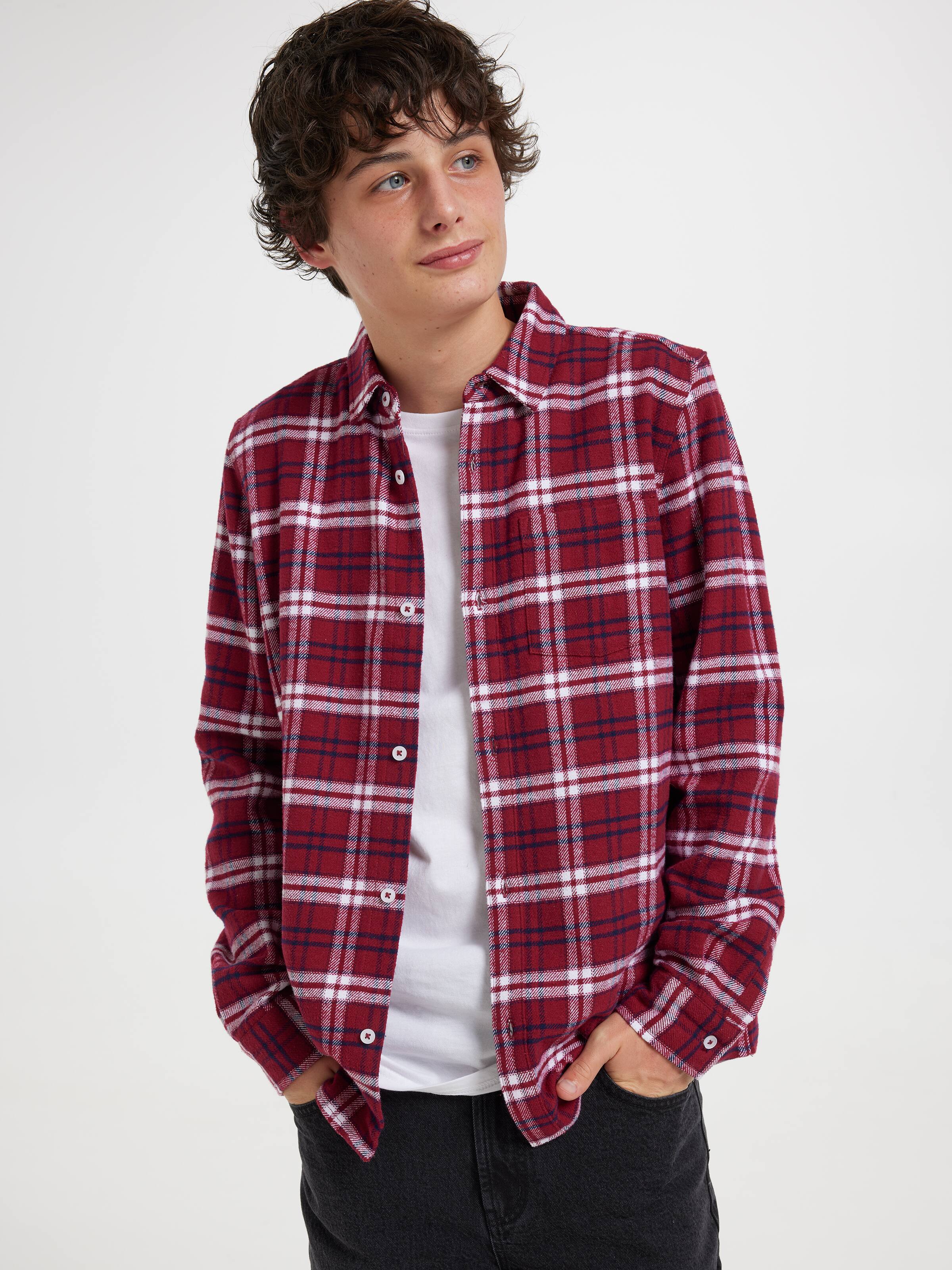 Boys Felix Long Sleeve Shirt Red Check - Just Jeans Online