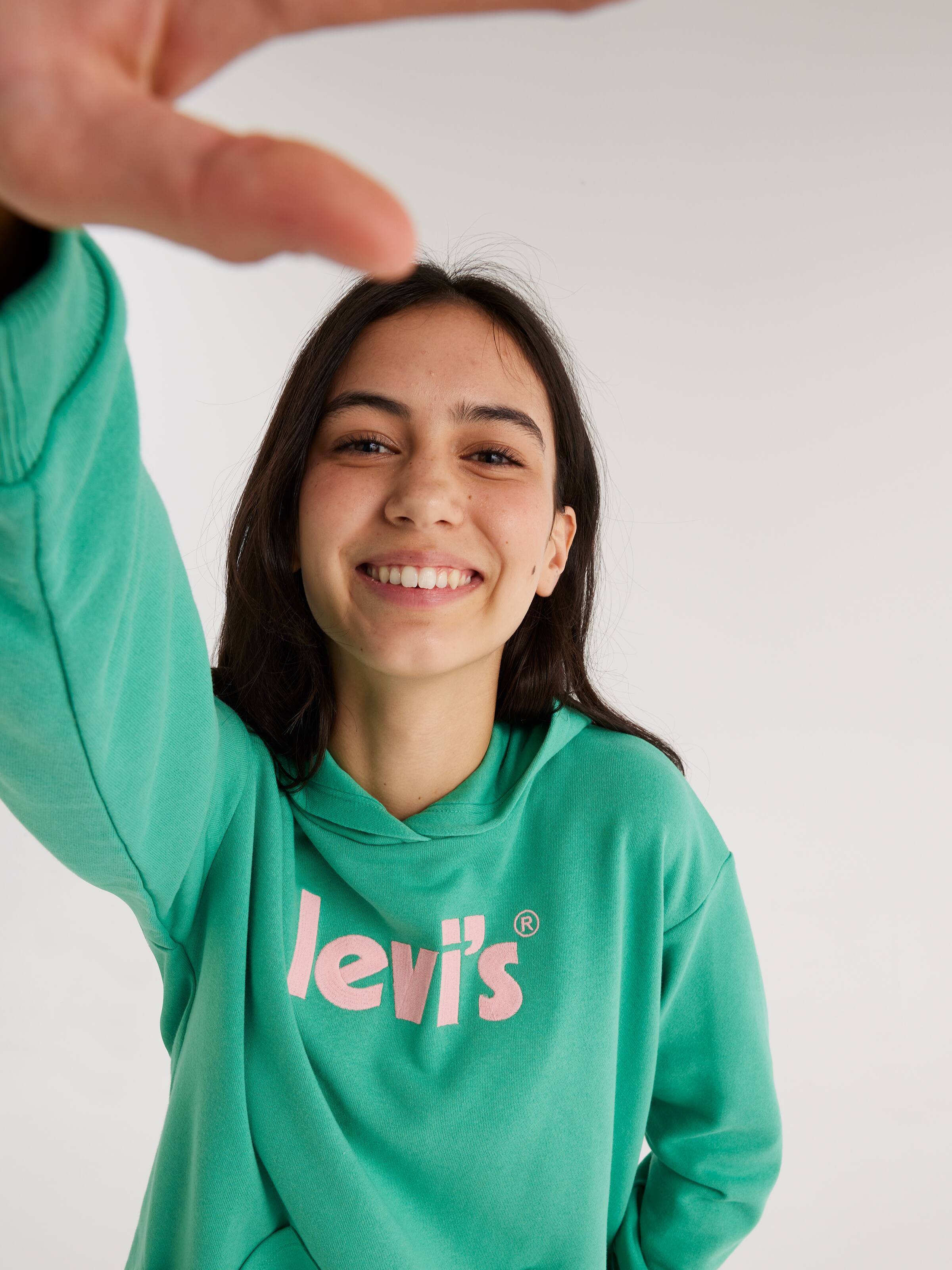 Girls Square Pocket Hoodie Winter Green - Just Jeans Online