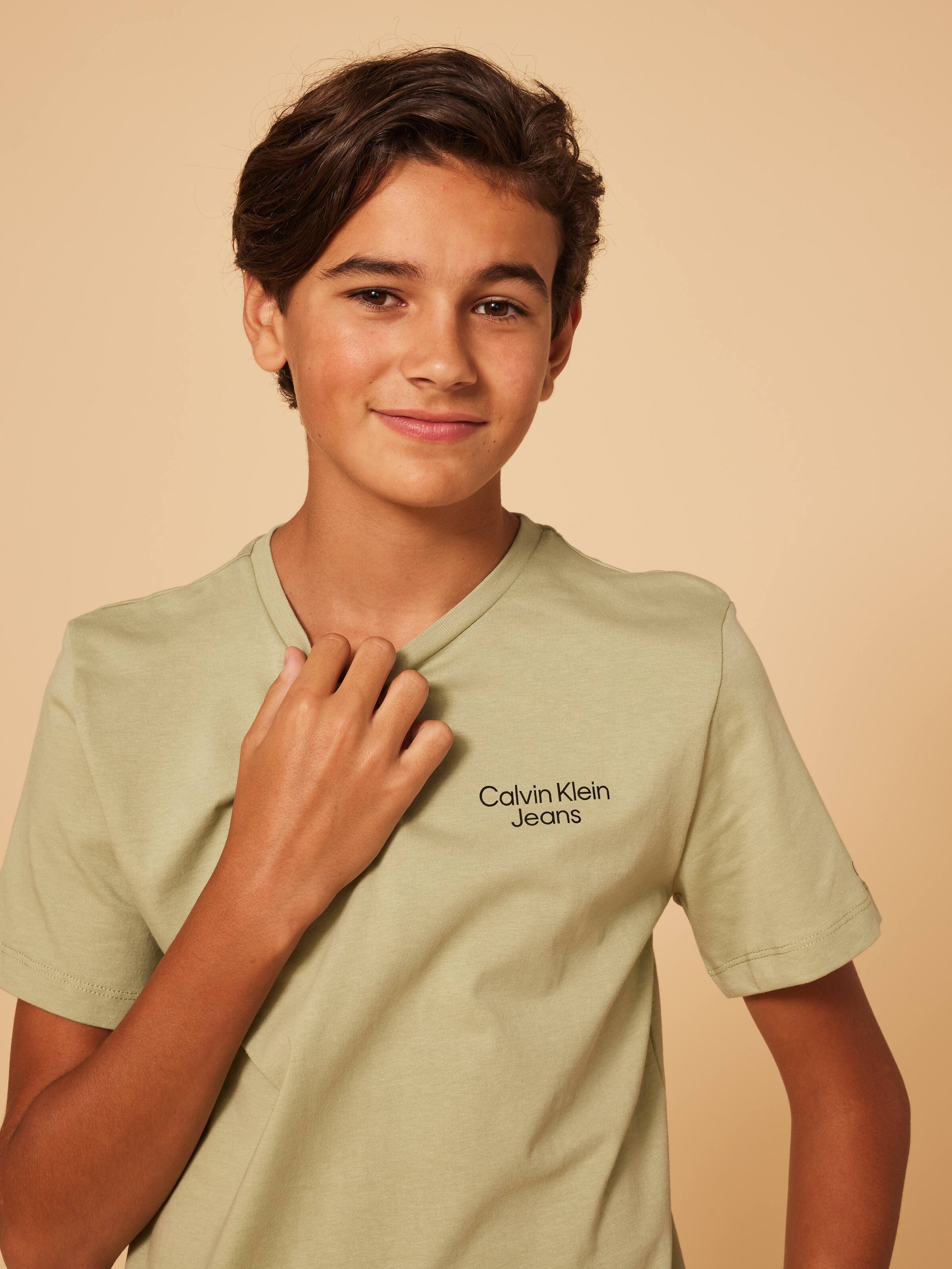 Boys Stack Logo Tee Earth Sage - Just Jeans Online