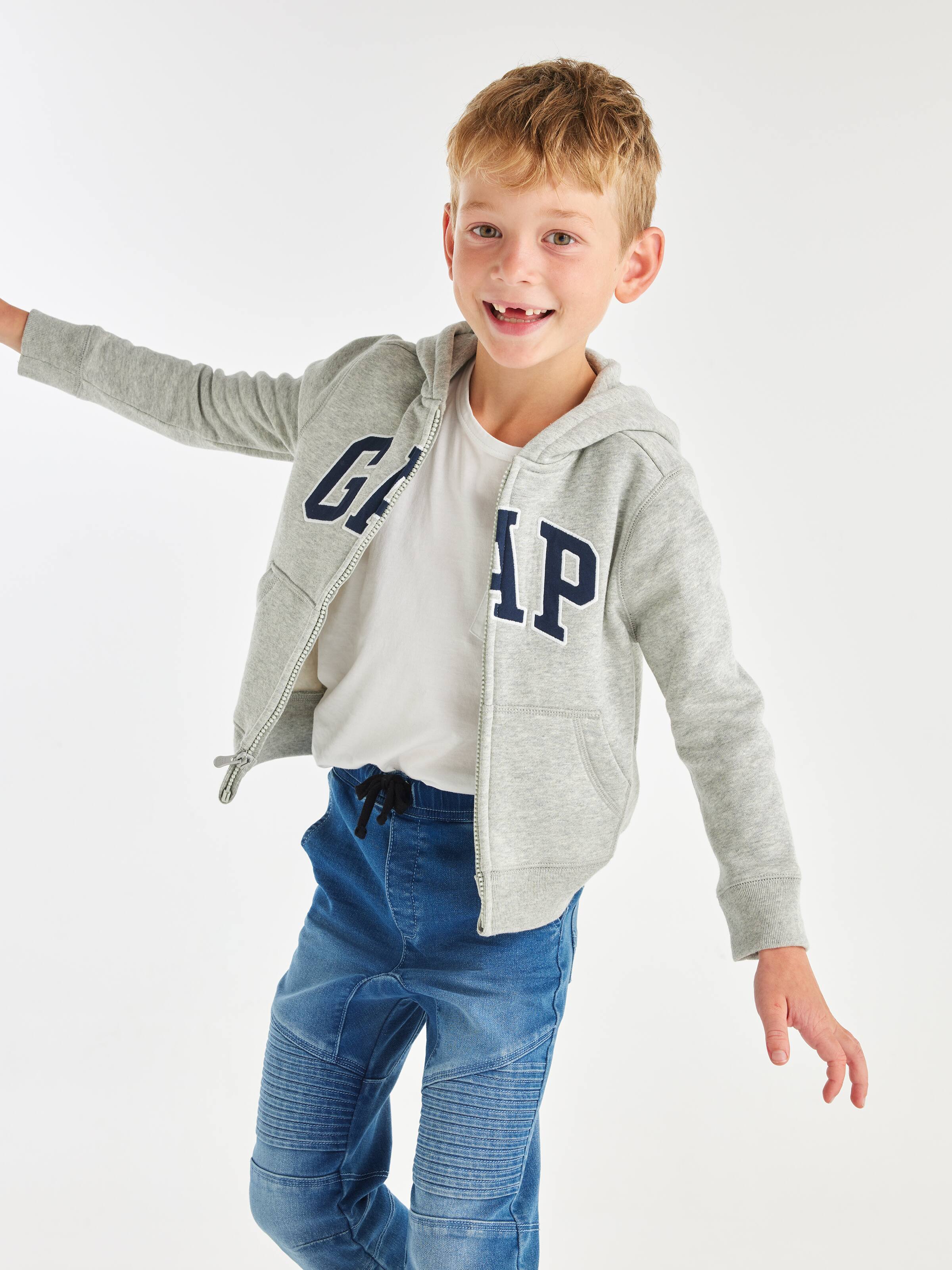 Boys Junior Logo Zip Pullover Light Grey Heather - Just Jeans Online