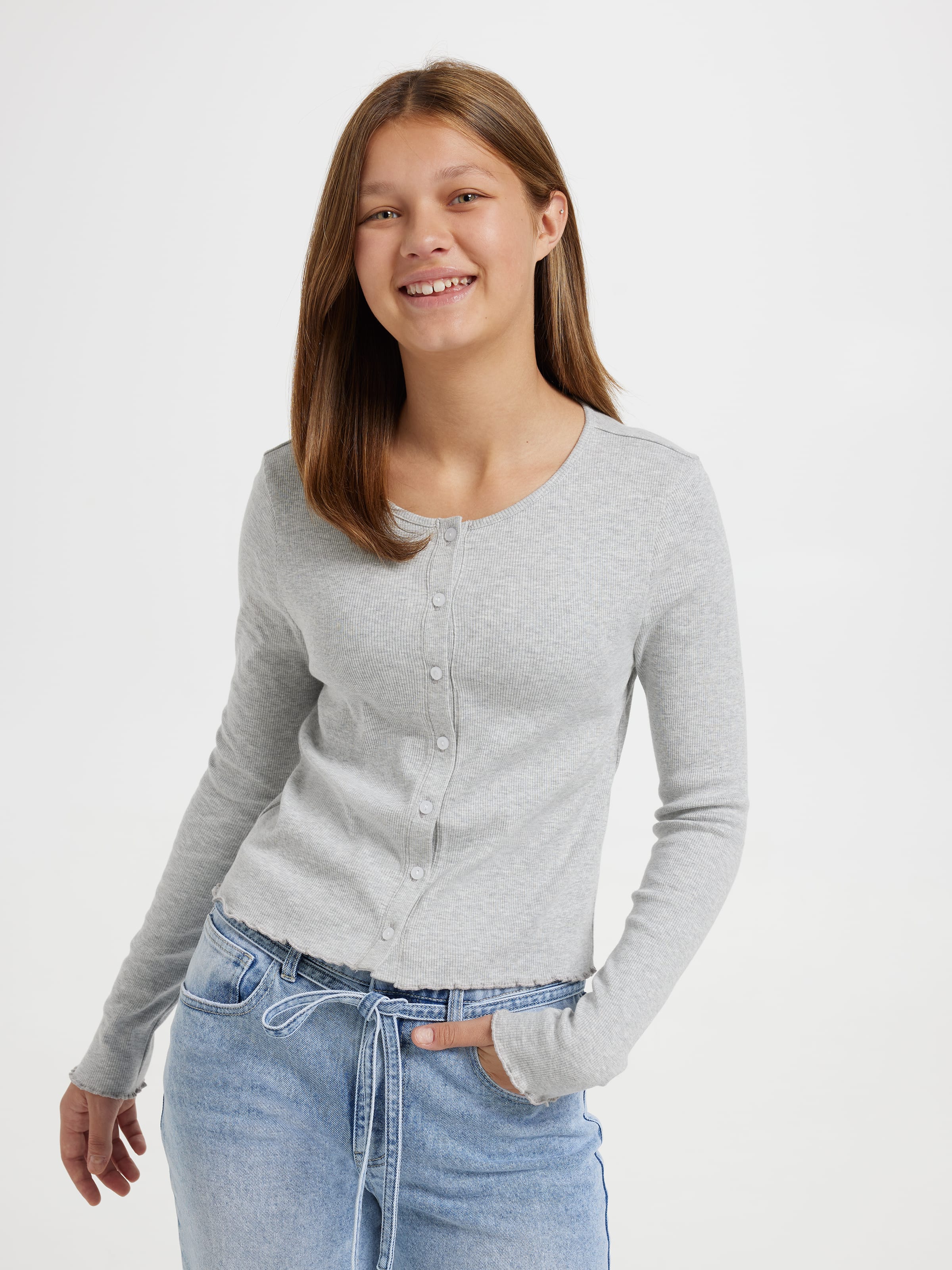 Girl Jasmine Button Down Cardi Grey Marle - Smiggle Online