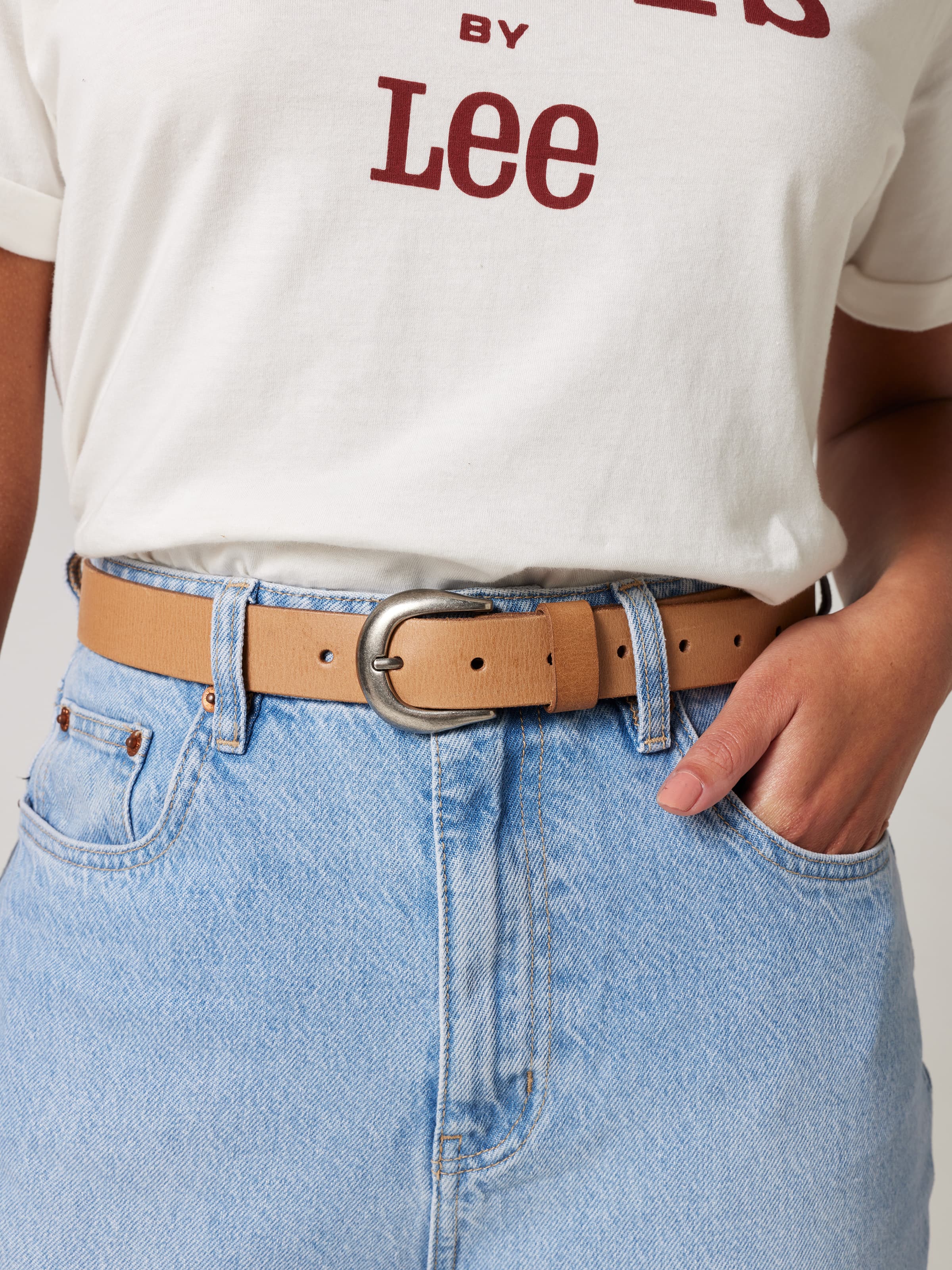 Round Buckle Leather Belt Natural - Just Jeans Online
