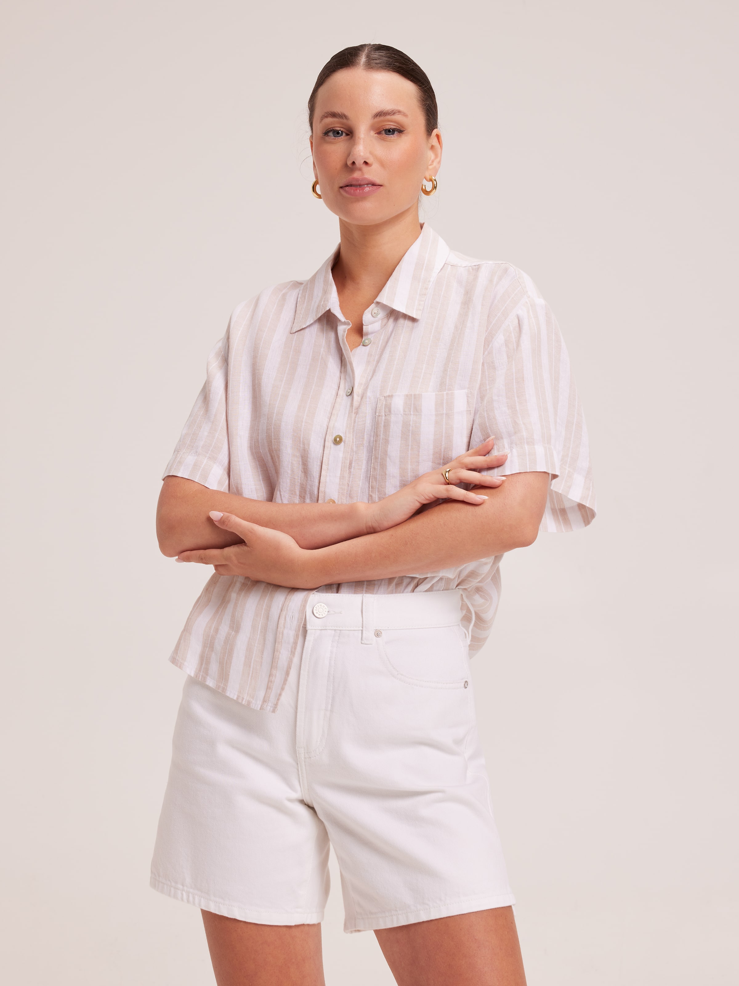 Maeve Linen Shirt Neutral Stripe - Just Jeans Online