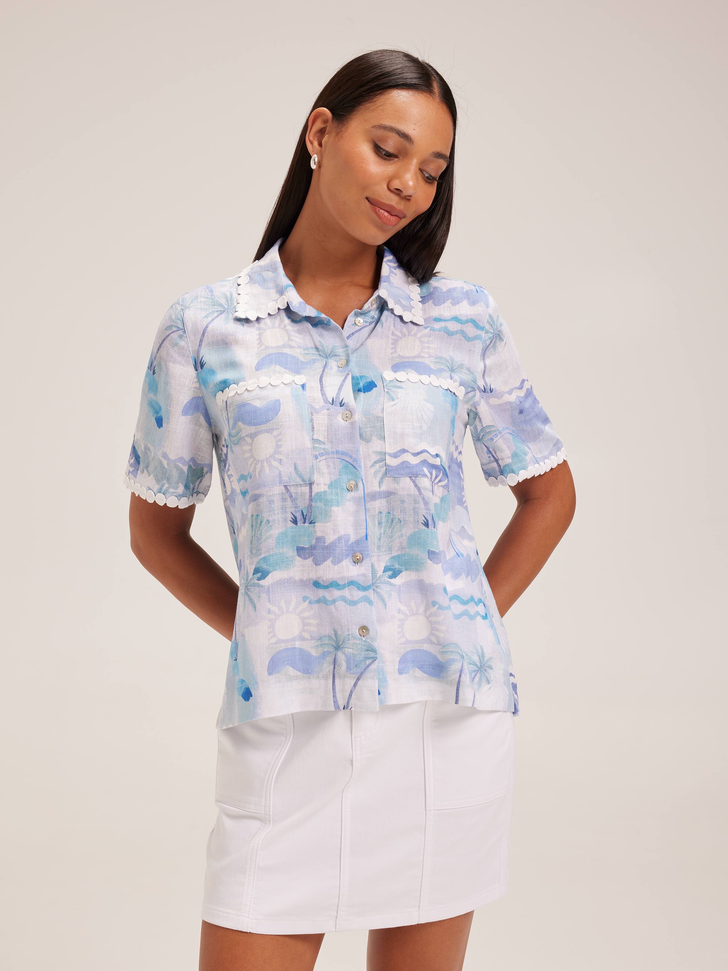 Dion Fashion Shirt Blue Palm Tree Vacation - Just Jeans Online