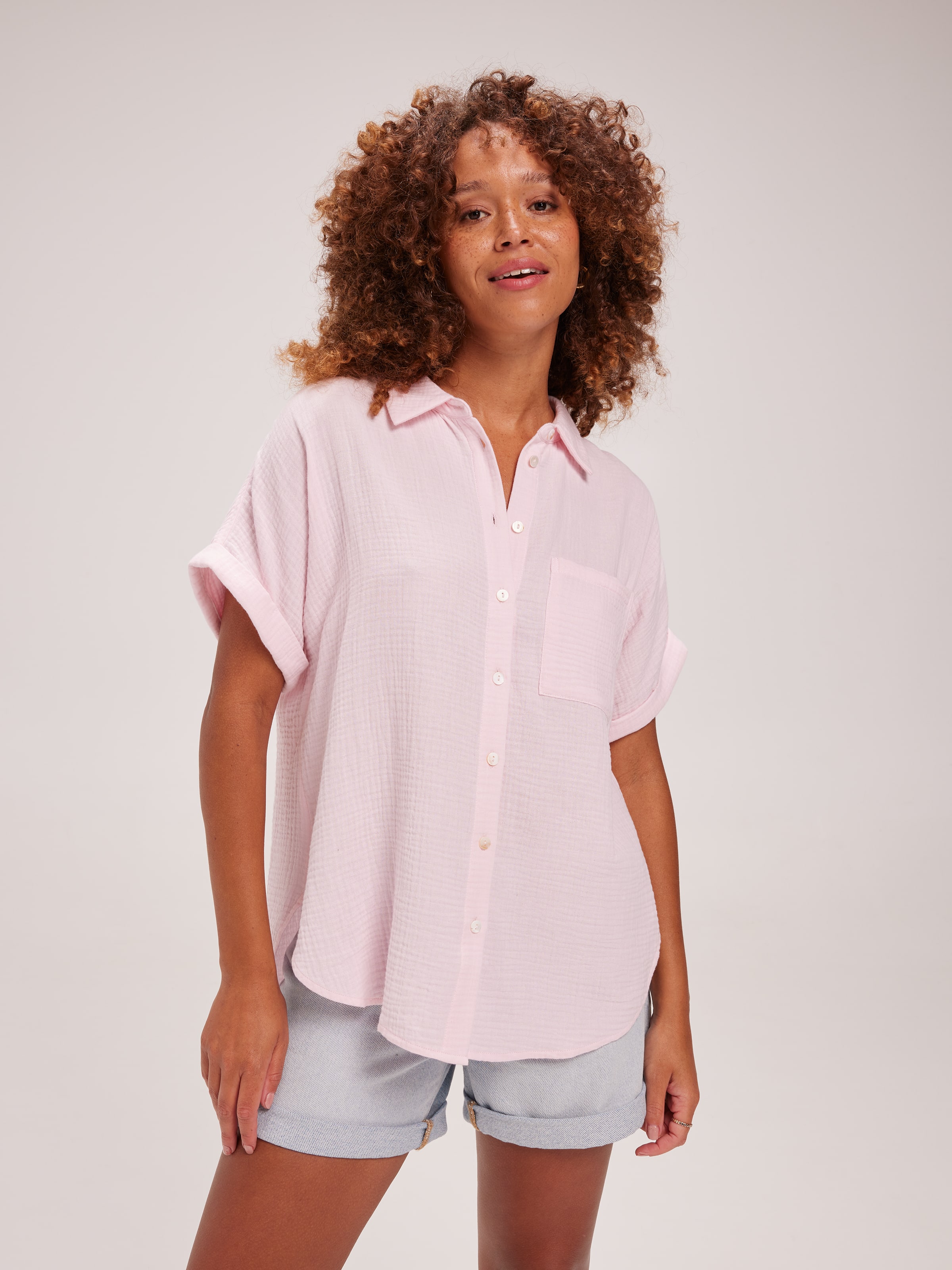Cali Cotton Cheesecloth Shirt Soft Pink - Just Jeans Online