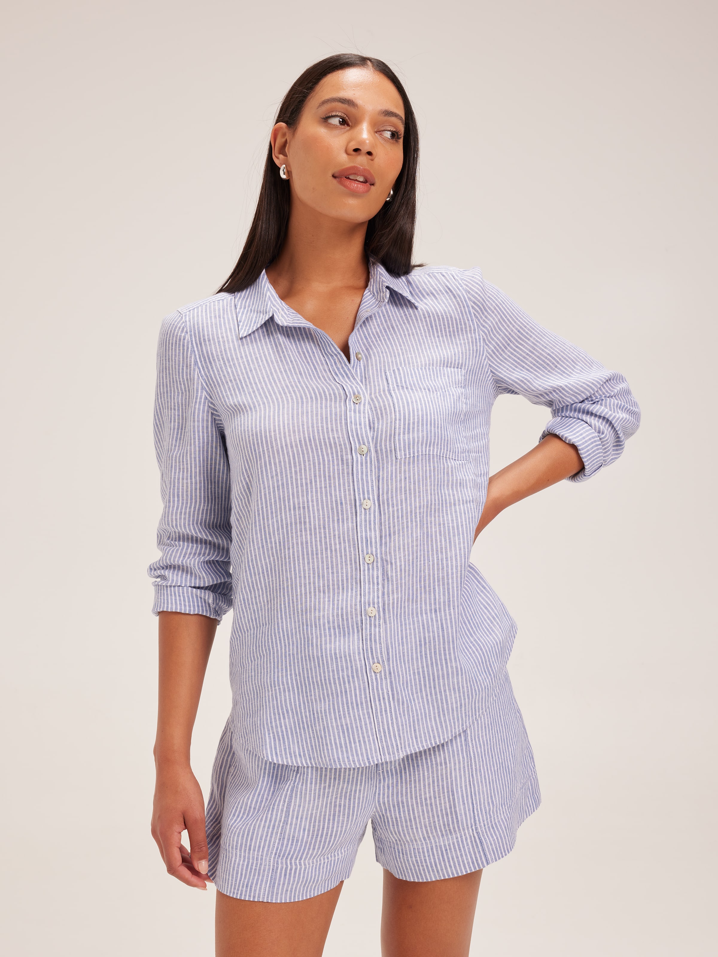 Marli Linen Rich Shirt Slate Stripe - Just Jeans Online