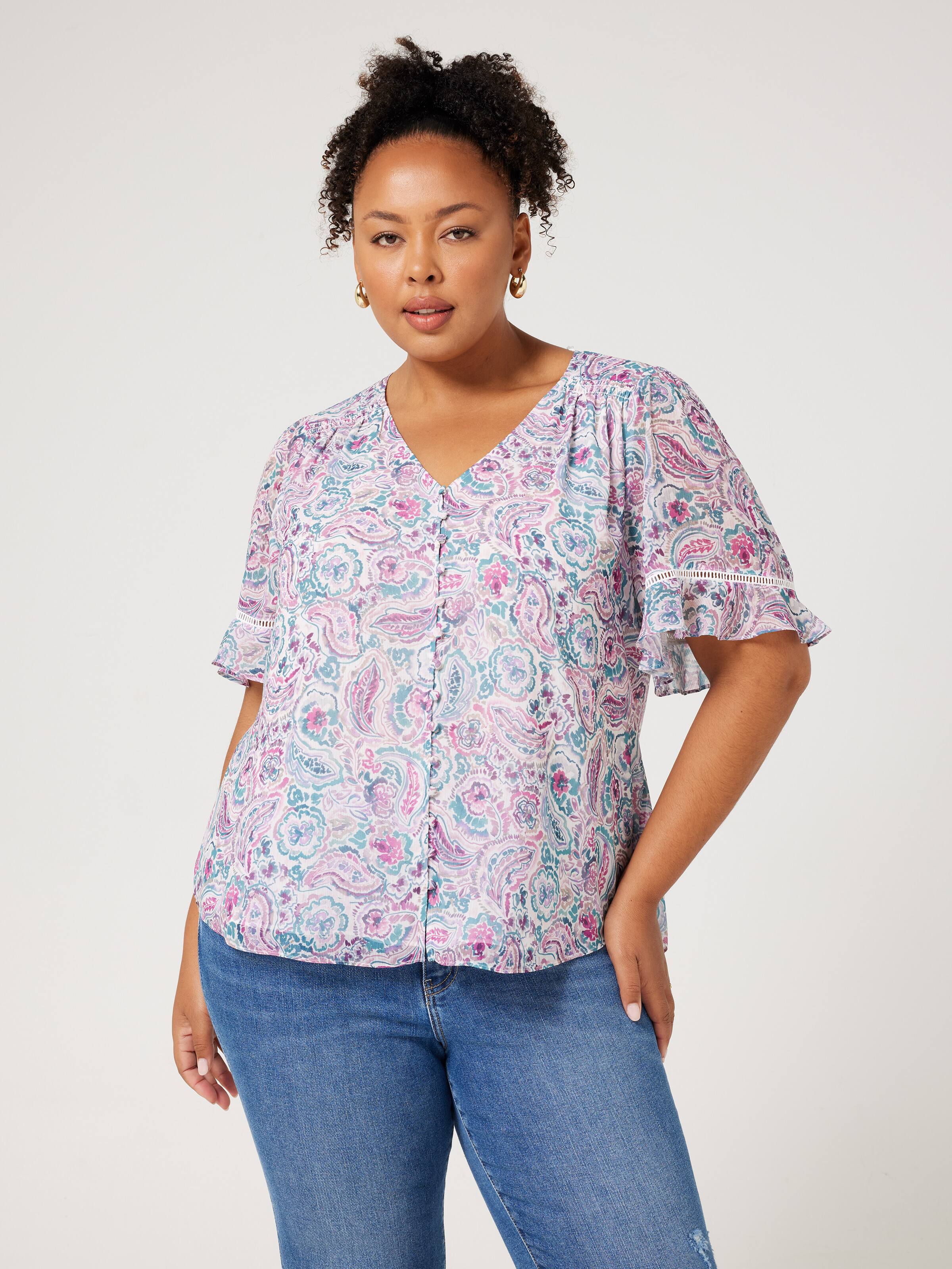 Curve Bailey Short Sleeve Top Fresh Paisley - Just Jeans Online