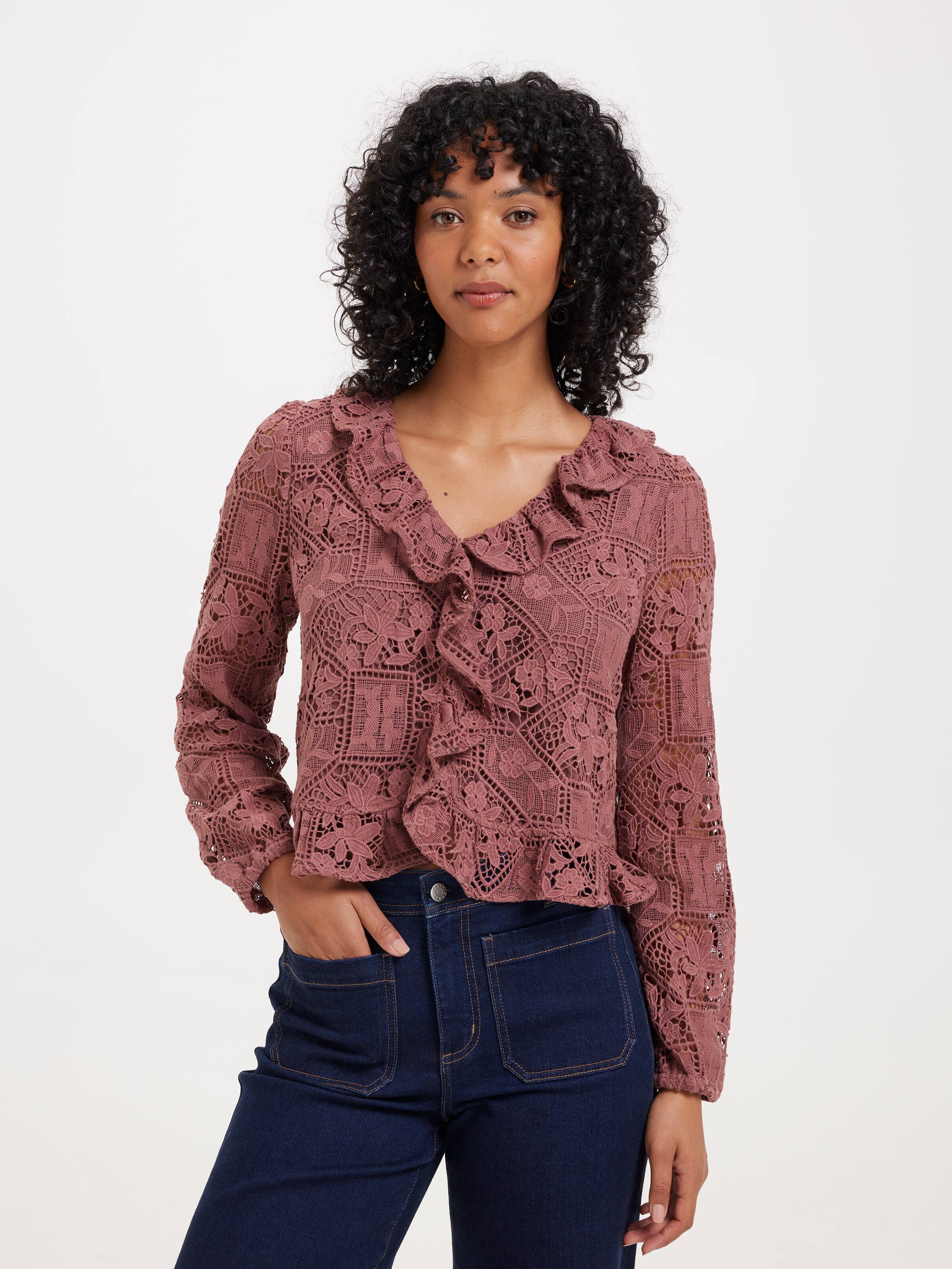 Khloe Ruffle Lace Blouse - Just Jeans Online