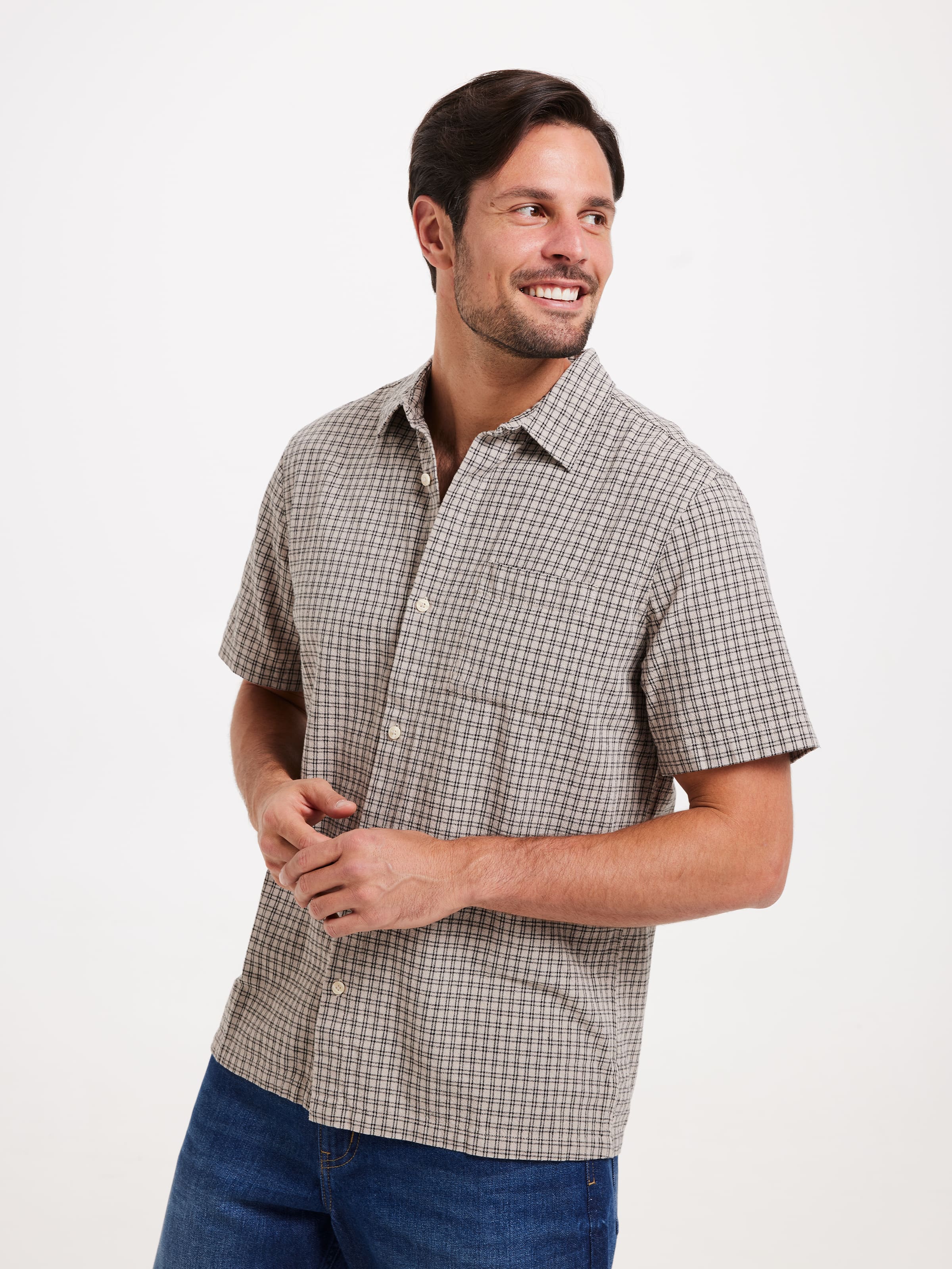 Textured Check Shirt Natural Check - Just Jeans Online