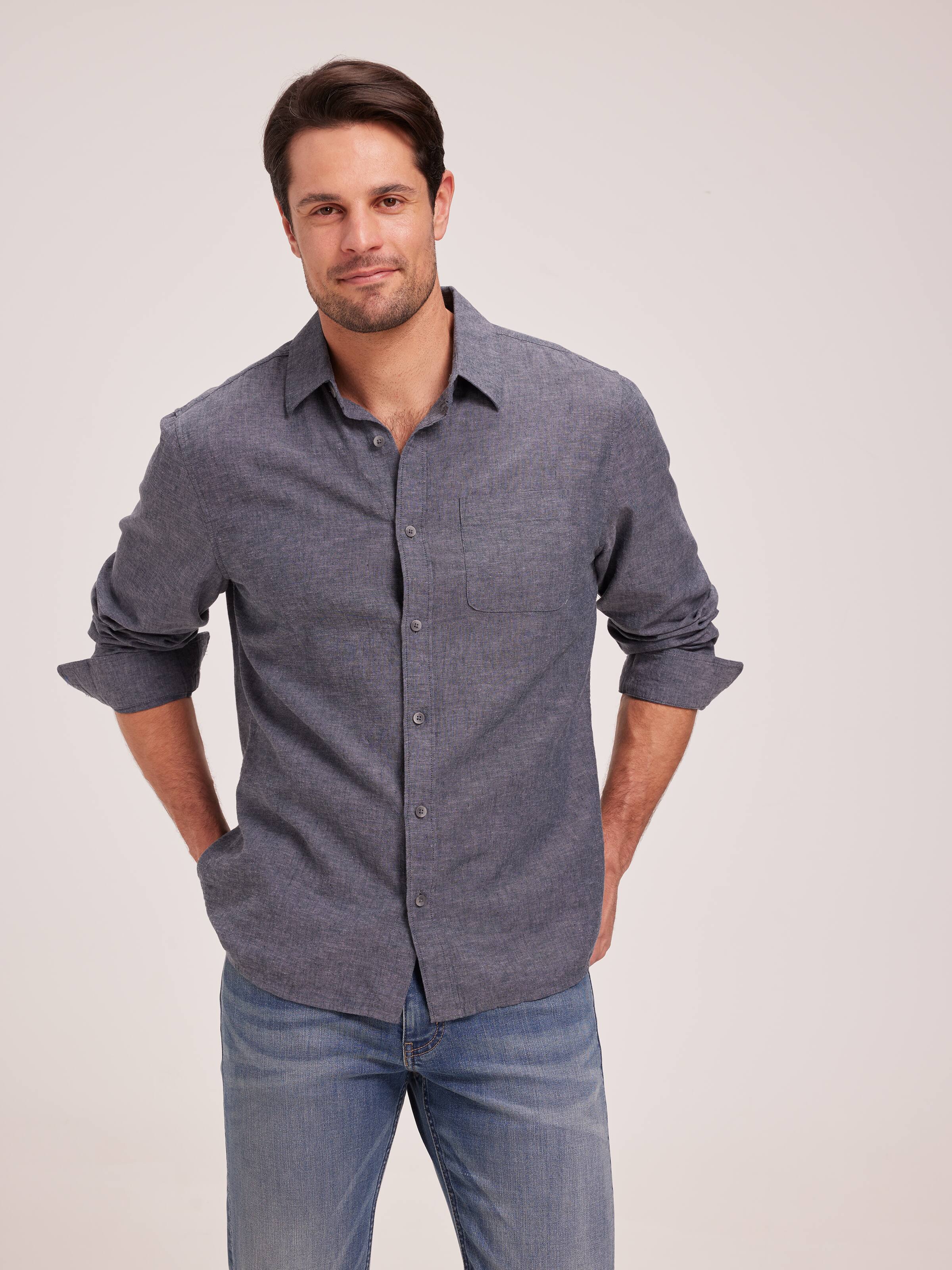 Linen Blend Cross Dye Shirt - Just Jeans Online