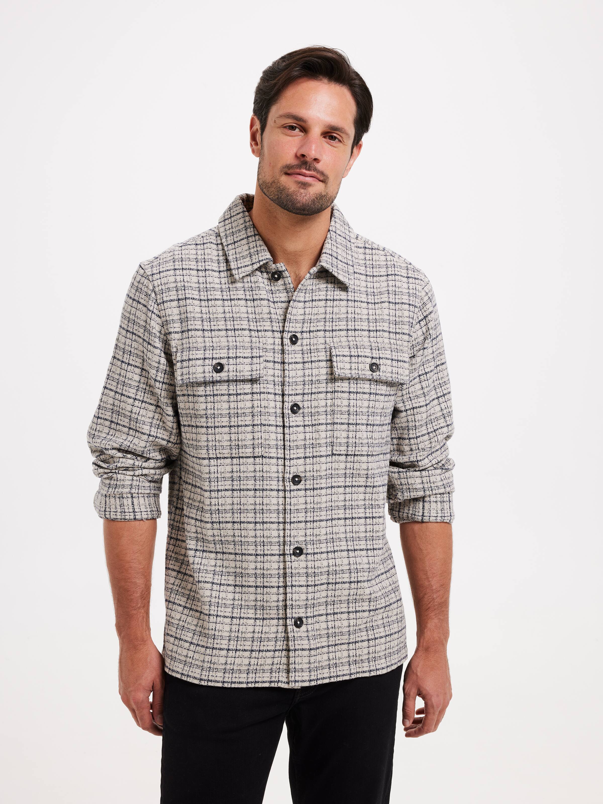 Textured Check Overshirt Stone Check - Smiggle Online