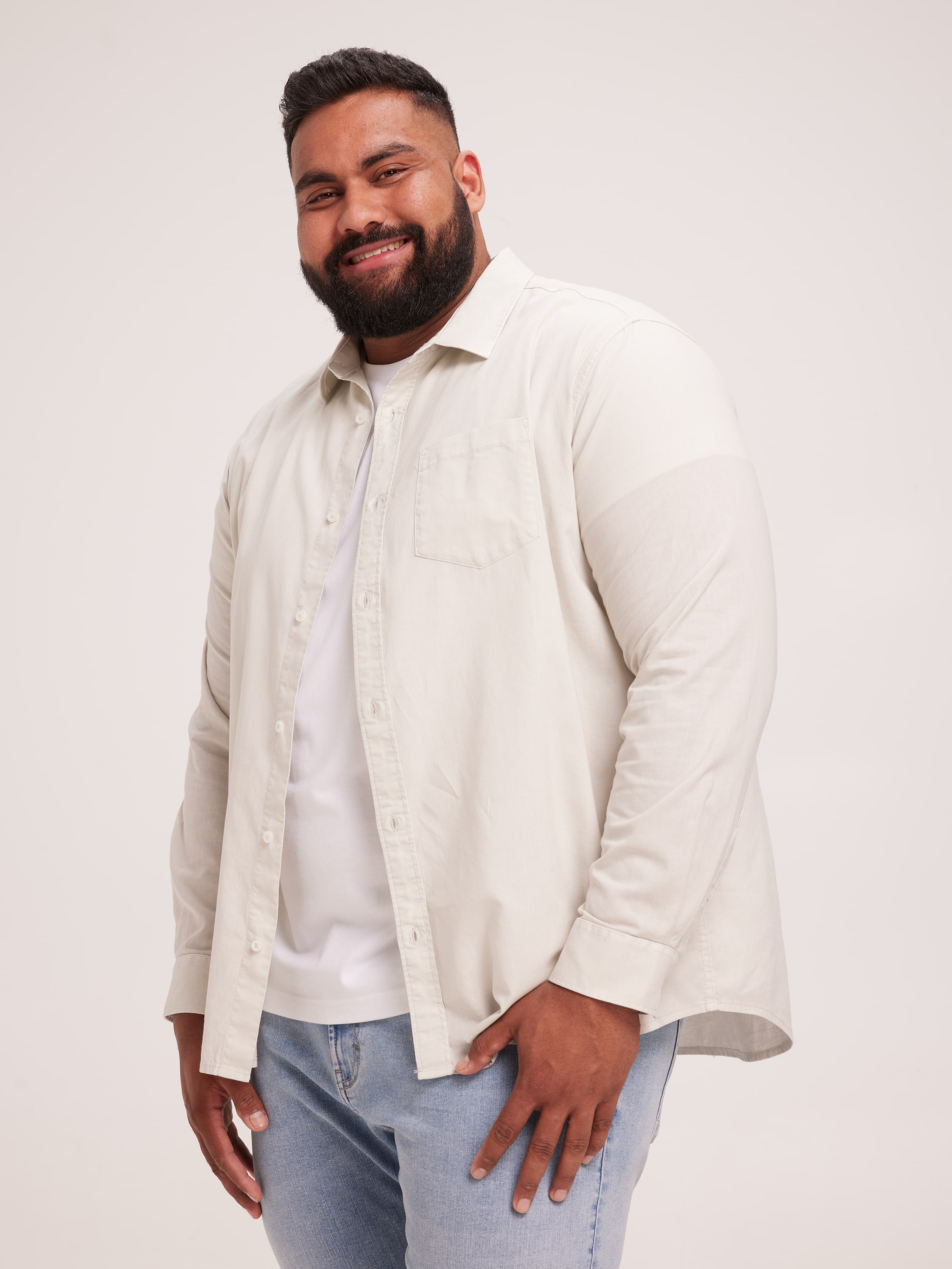 Extended Long Sleeve Vintage Linen Blend Shirt - Just Jeans Online