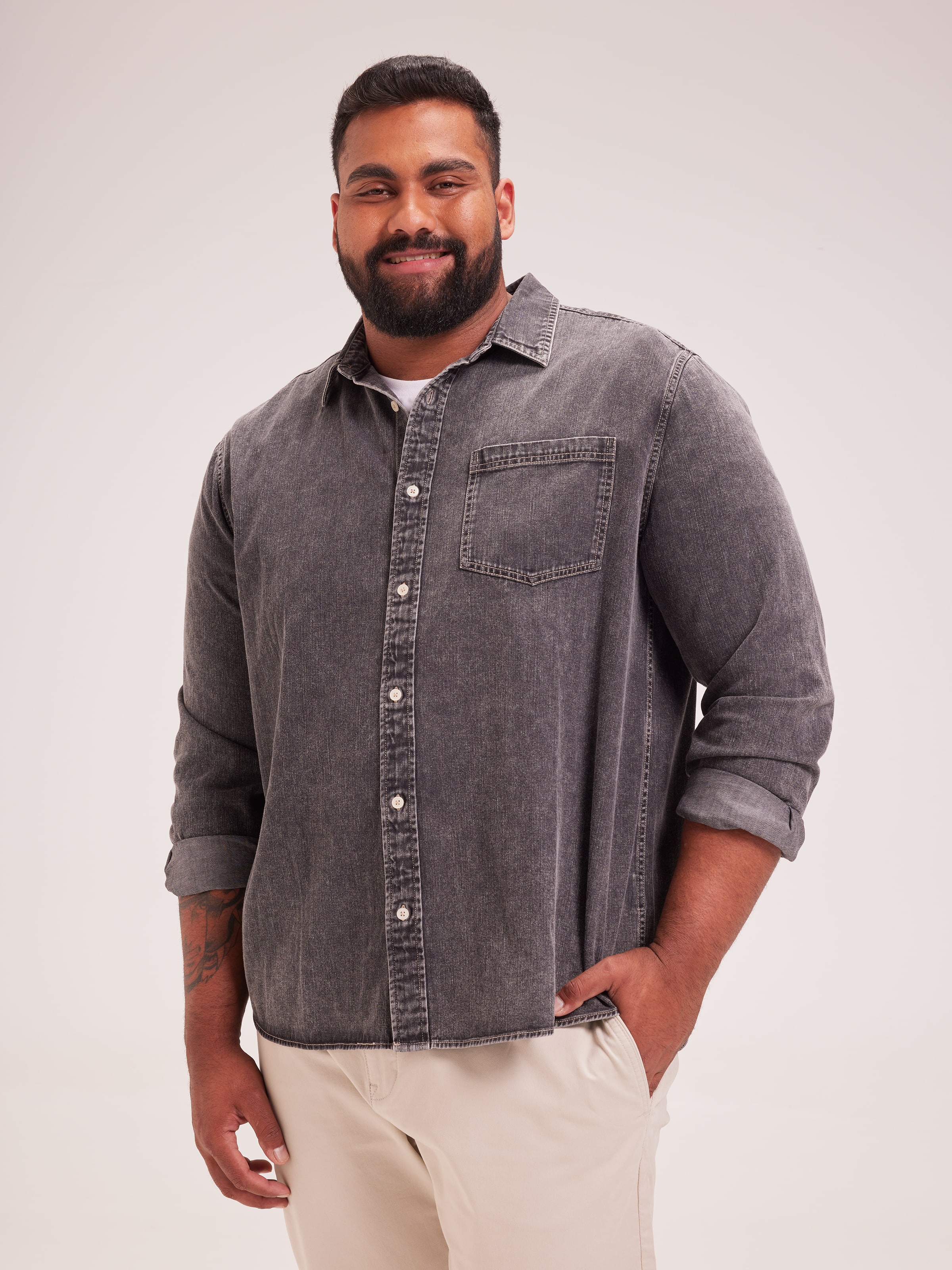 Extended Long Sleeve Denim Plain Shirt - Just Jeans Online