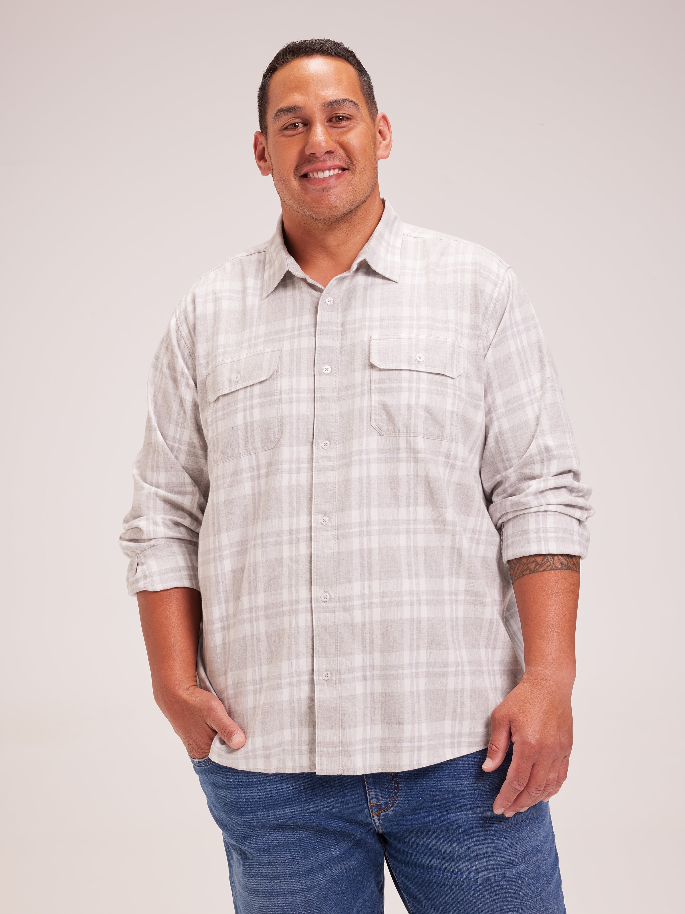 Extended Long Sleeve Overshirt Twill Check - Just Jeans Online