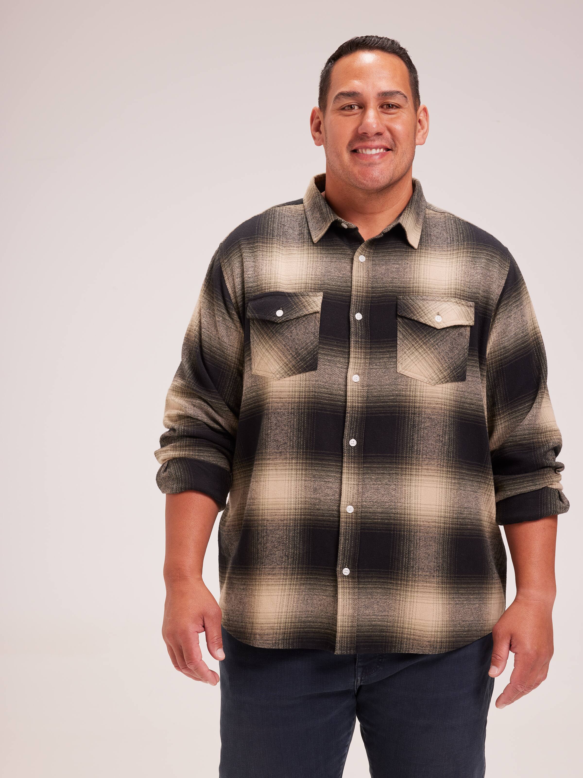 Extended Long Sleeve Overshirt Check Shirt Sand Black - Just Jeans Online